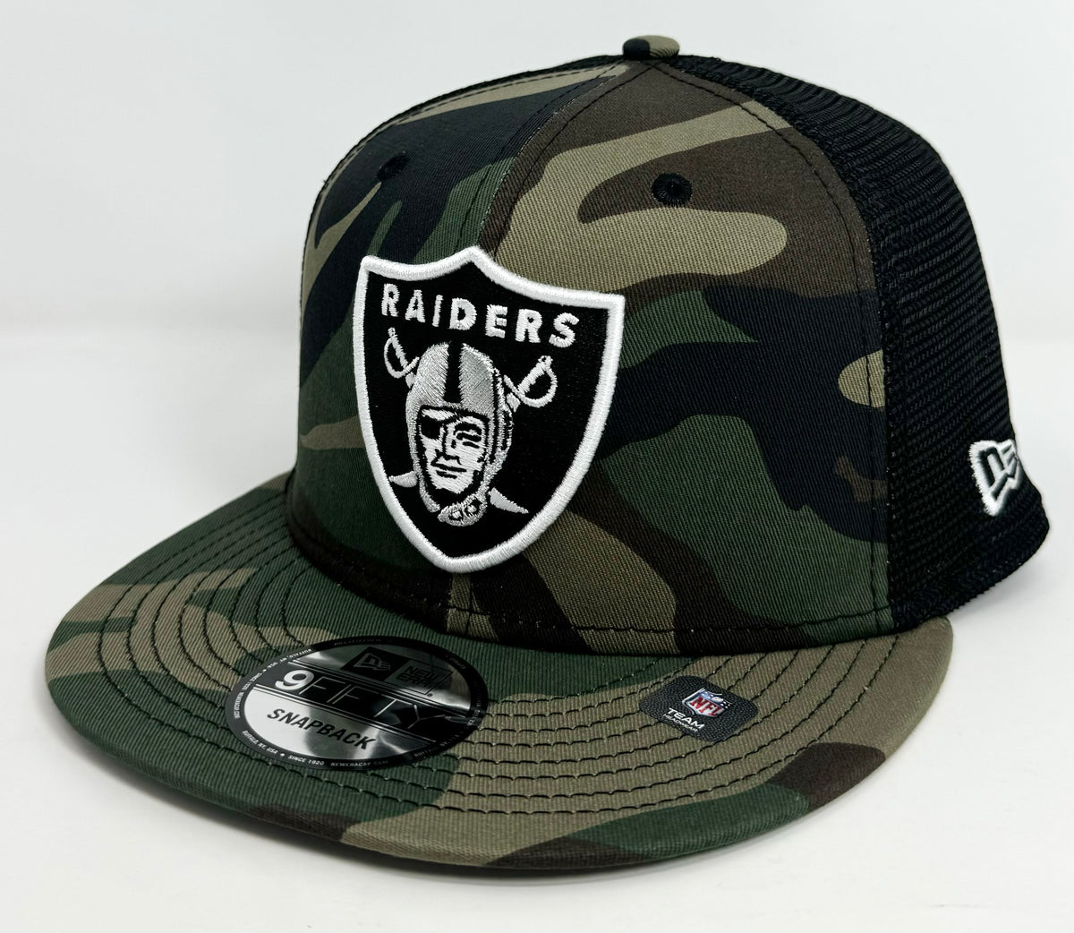 Las Vegas Raiders Snapback New Era Camo Mesh Trucker Cap Hat Grey UV ...