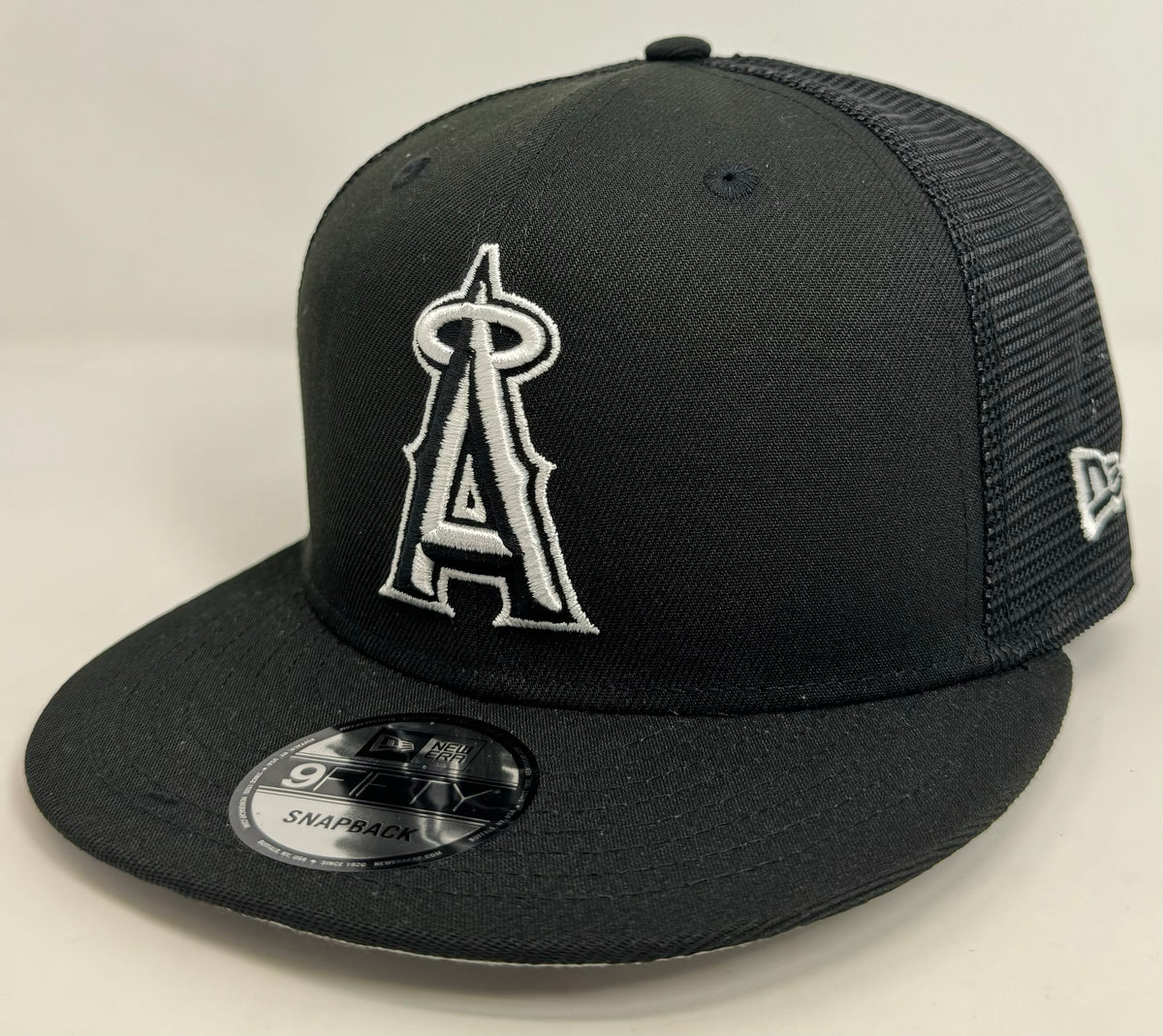 Anaheim Angels Snapback New Era Black White Mesh Trucker Cap Hat Grey ...