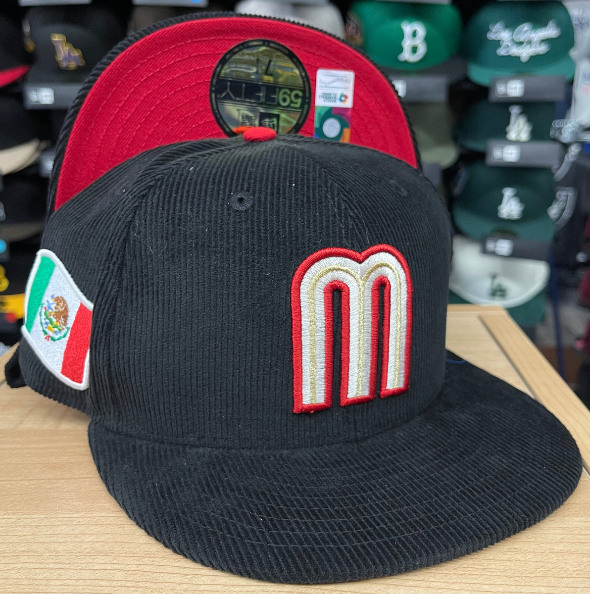 Mexico Fitted New Era 59FIFTY Black Corduroy Hat Cap Red UV | THE 4TH ...