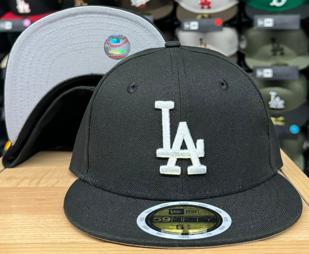 Los Angeles Dodgers Kids Fitted New Era 59Fifty Black Cap Hat Grey UV ...