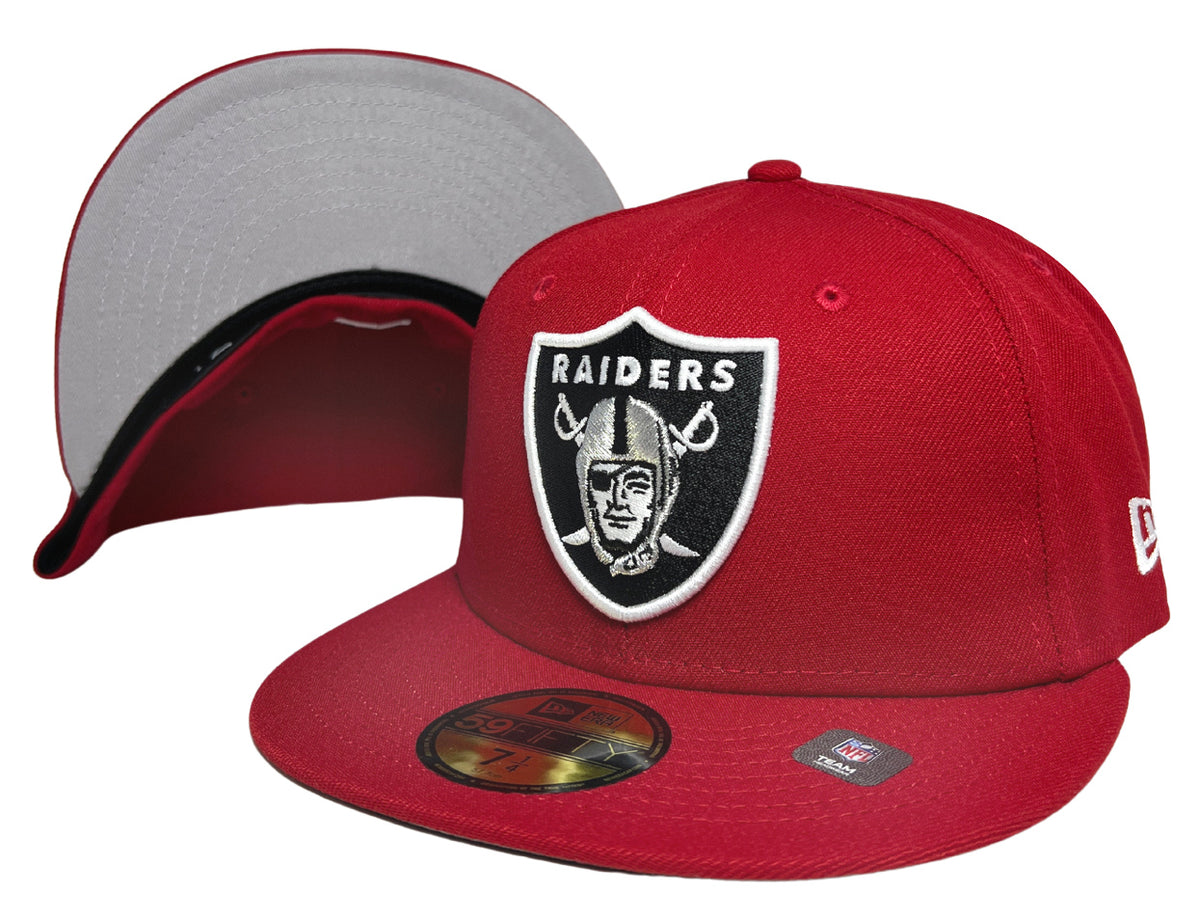 Raiders Fitted New Era 59Fifty Logo Red Cap Hat Grey UV | THE 4TH QUARTER