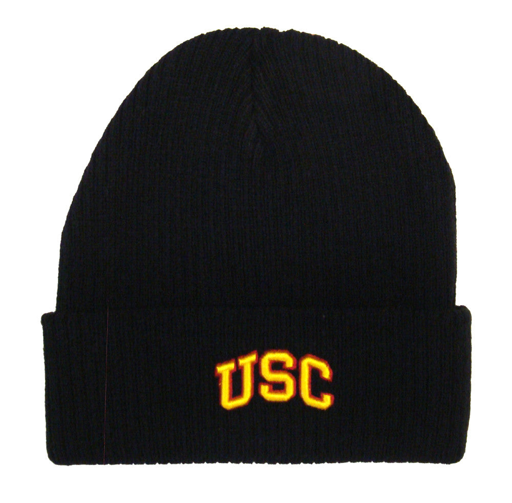 USC Trojans Beanie USC Embroidered Knit Cap Fold Black | THE 4TH QUARTER