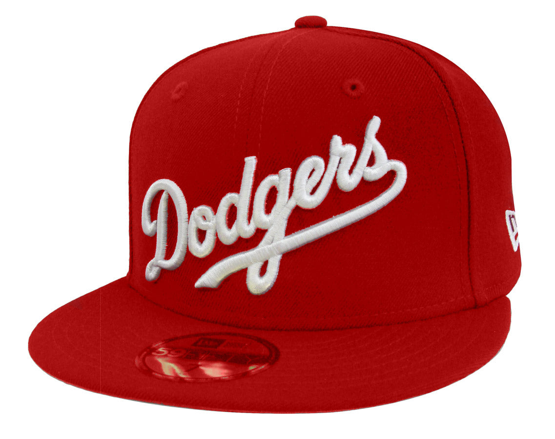 Los Angeles Dodgers Fitted New Era 59Fifty Wordmark Script Red Cap Hat ...